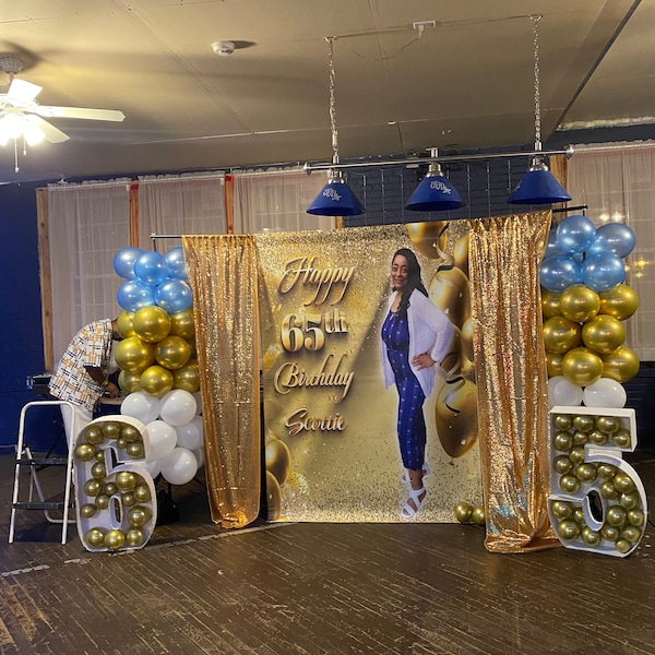 Custom Photo Birthday Backdrop, Birthday Backdrop Gold, Birthday Decor ...