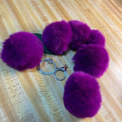 Real Rabbit Fur Pompom Keychain-furry Rabbit W/ Dotted Bow-bag ...