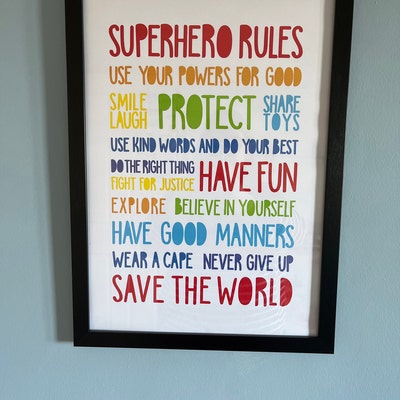 Superhero Rules Printable Poster, Kids Wall Art, Inspirational ...