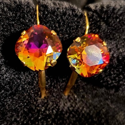 RARE Swarovski Volcano Dark Jewel Rainbow Cushion Earrings,12mm Cushion ...