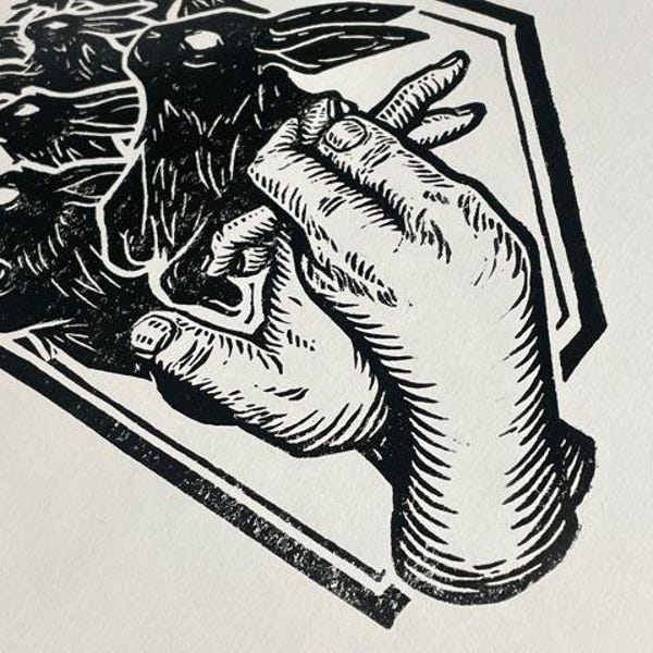Jujutsu Kaisen Rabbit Escape Shikigami - Linocut A5 Print - Etsy