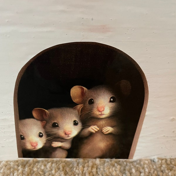 Three Friends Realistic Mouse in Hole Wall Decal Buddies Mice Sticker ...