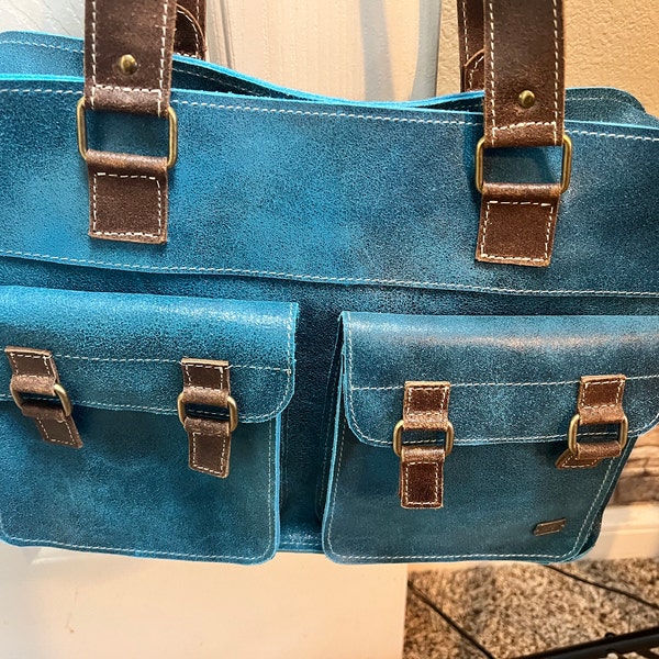 Woman Handbag Turquoise Blue Leather Tote Bag, Vintage Bag for Women ...