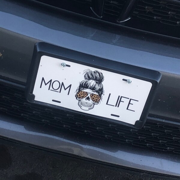 Mom Life Messy Bun Skull Front License Plate - Etsy