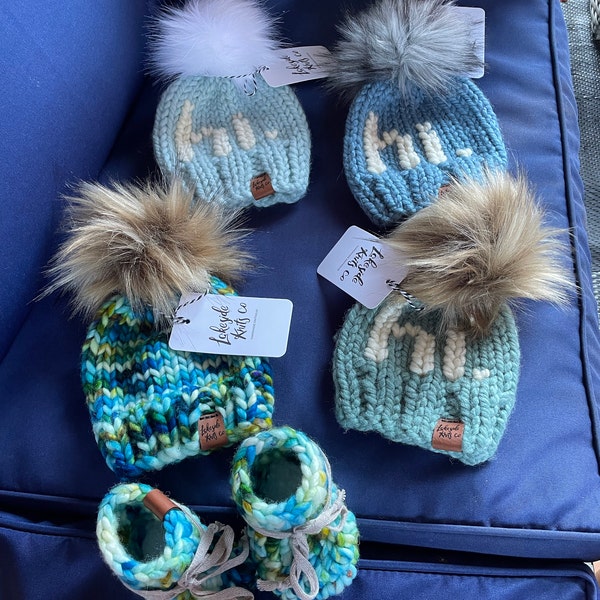 Hi Knit Toque for Newborn, Baby Gift Set, Baby Shower Gift, Gender ...