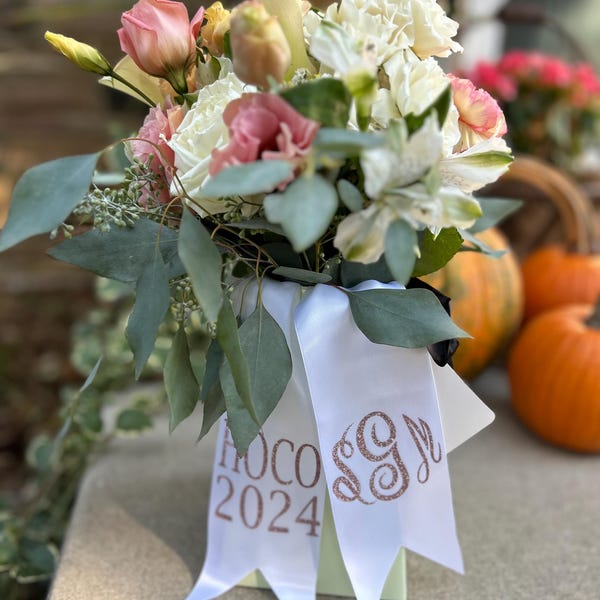 Personalized Monogram HOCO or Prom Bouquet Ribbon, HOCO Flower Bow, Bow ...
