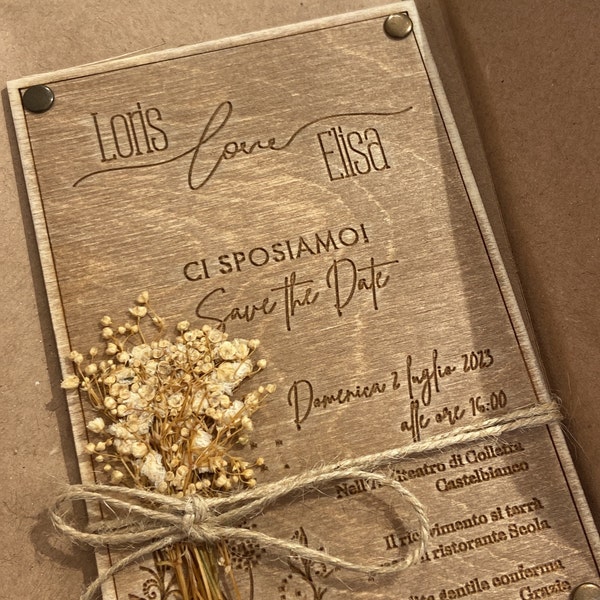 Rustic Wooden Wedding Invitations - Custom Engraved With Jute, Metal ...