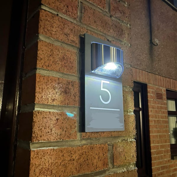 Solar House Sign LED Illuminated Contemporary Modern Door Number Plaque ...