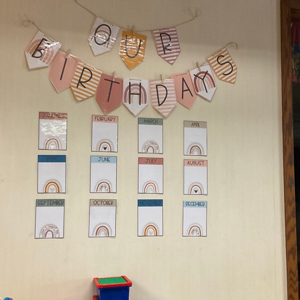 BOHO RAINBOW Bulletin Board Signage | Editable Boho Bunting | Neutral ...