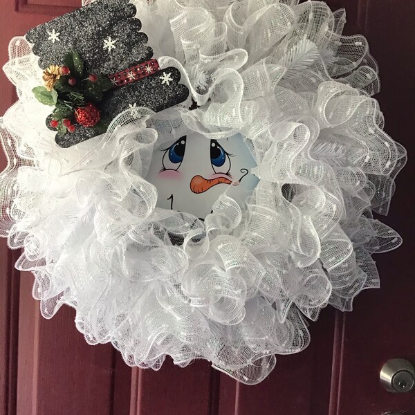 8" Round Snowman Face Wreath, Snowman Sign, Frosty Wreath Face, 12 ...