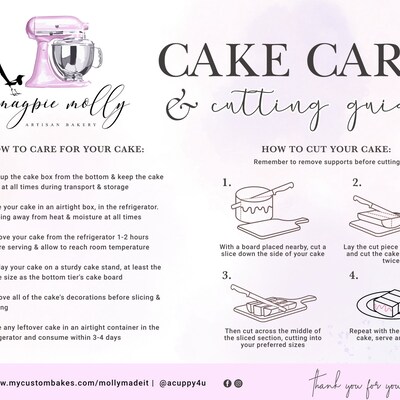 Editable Cake Care Card 3 Sizes Printable Cake Care Template ...