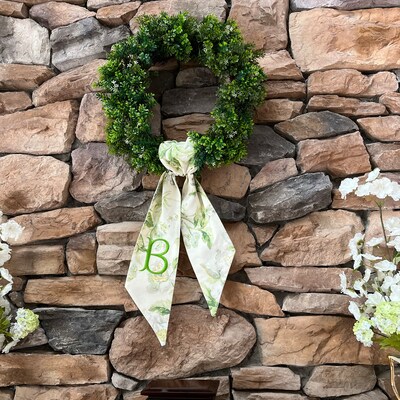 Spring Green Stripe Monogram Wreath Sash for Front Door, Personalized ...