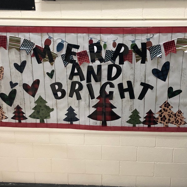 Modern Christmas Bulletin Board Kit, Merry Bright Tree Lights Teacher ...