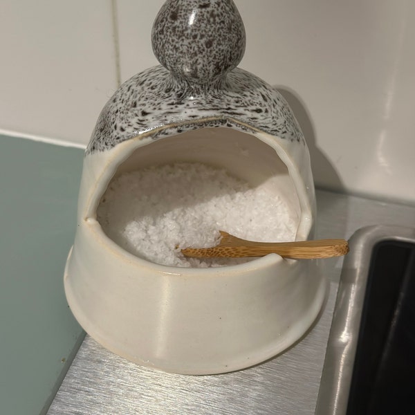 Large Salt Pig/salt Cellar - White and Gray - Etsy