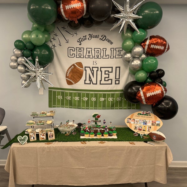 Football Birthday Backdrop Boy, First Year Down Personalized Printed ...