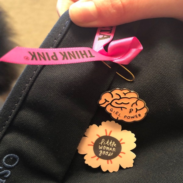 Girl Power Enamel Pin- Feminist Lapel Pin Pink Glitter Brain Enamel Pin ...