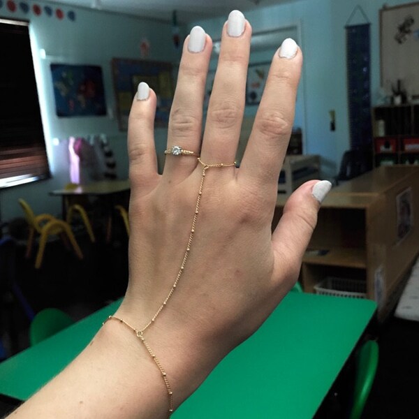 Beaded Hand Chain Ring Bracelet In 14 20 Gold Fill Etsy