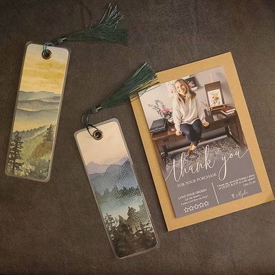 Mountain Bookmarks Handmade Bookmark Laminated With Tassel Watercolor ...