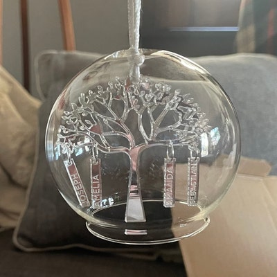 Personalised Family Tree Glass Dome Bauble, Engraved Family Tree ...