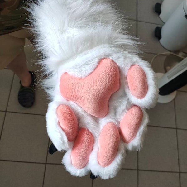 White Five Finger Paws, Paw Gloves White, Fluffy Fursuit Paws, Fursuit ...