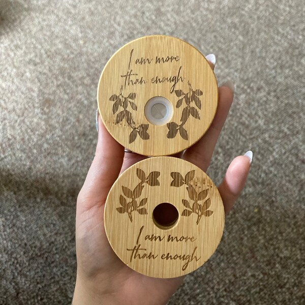 Engraved Bamboo Lid, Beer Can Glass Lid, Libbey Glass, Coffee Glass ...