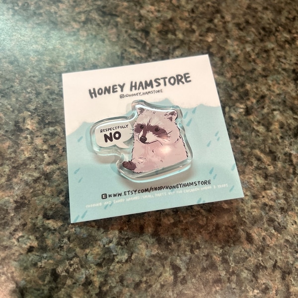 Raccoon Respectfully No | Funny Acrylic Pin | Kawaii Cute Raccoon Pin ...