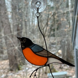 Bird Artwork Stained Glass Window Hangings Gifts for Mom American Robin ...