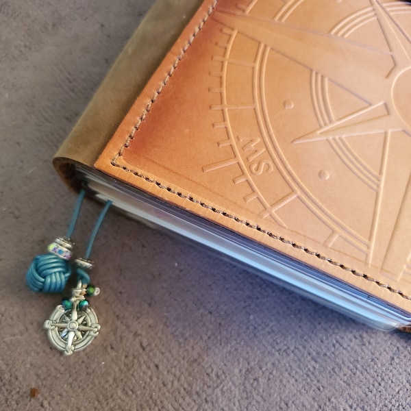 Small Compass Leather Beaded Bookmark, Travelers Notebook Accessories ...