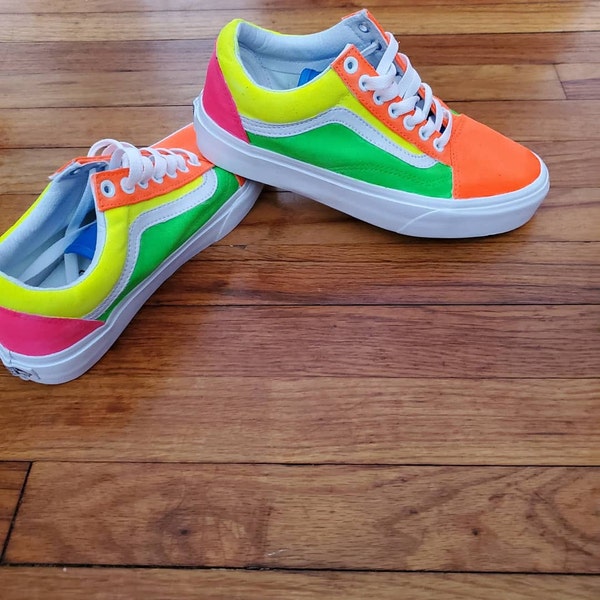 Custom Vans "neon Lights" -big Kids/adults Men Women Pink Orange Yellow ...