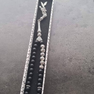 Onyx Tasbih Custom Name With Matte Black Stone Round Prayer Beads ...