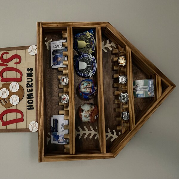 Rustic Baseball and Ring Display - Holds 44 Rings/medals and 11 ...
