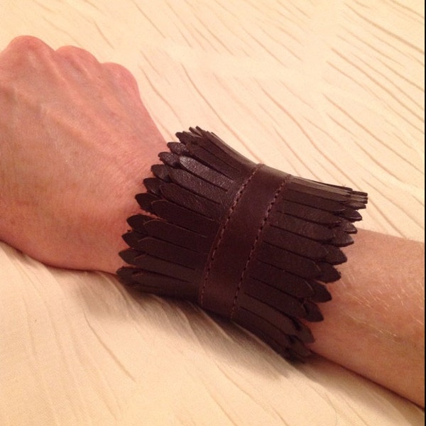 Brown Leather Cuff, Leather Fringe Cuff - the Elektra - Etsy