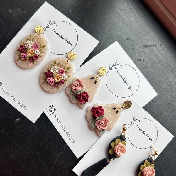 Polymer Clay Fall Earrings, Floral Clay Bouquet Earrings, Earrings for ...