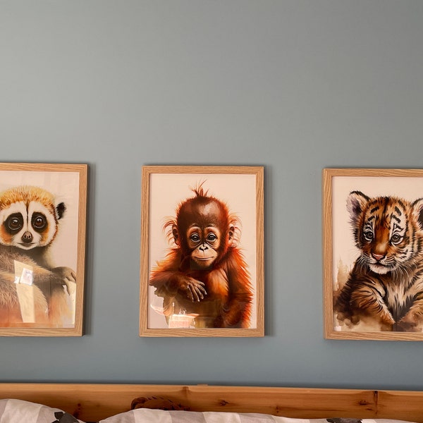 Set of 3 Watercolour Animal Prints, Safari Animals Print Set, Nursery ...