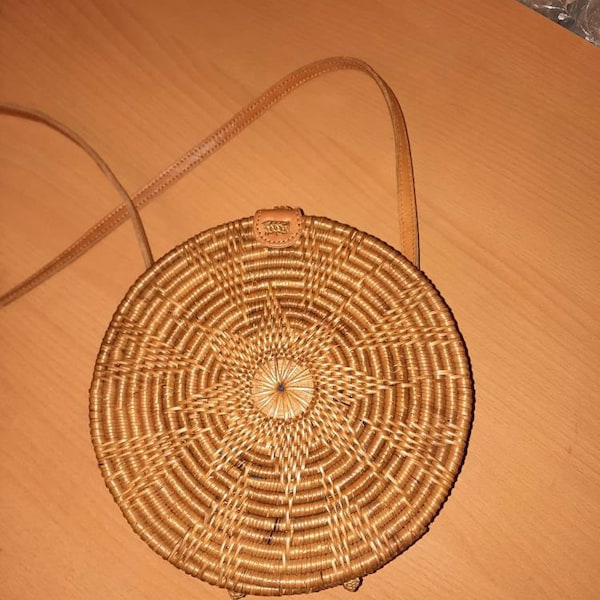 Round Rattan Bag, Wicker Bag, Rattan Purse, Round Straw Bag, Round ...
