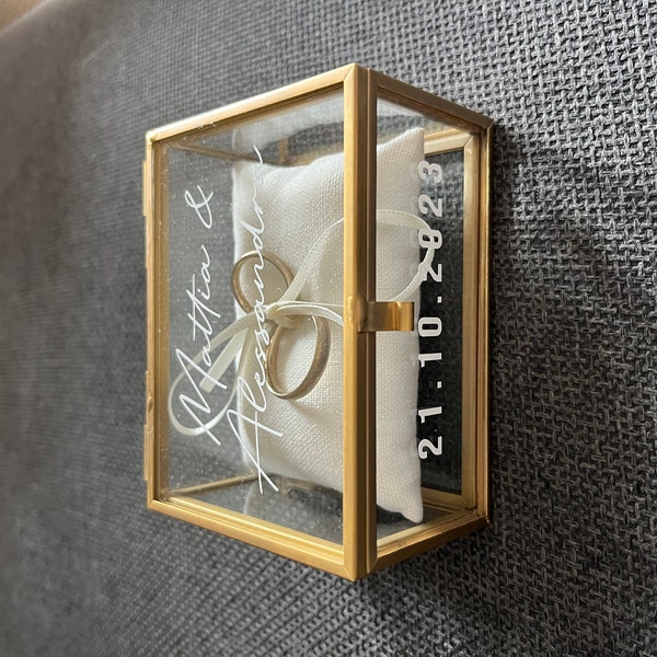 Ring Box Gold With Beige Pillow | Glass Ring Box Square | Personalized ...