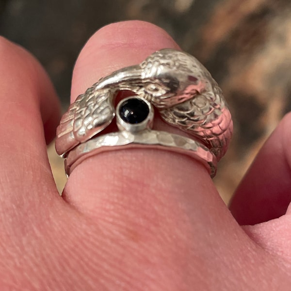 White Raven Ring - Pagan Wedding Ring With Moonstone - Sterling Silver ...