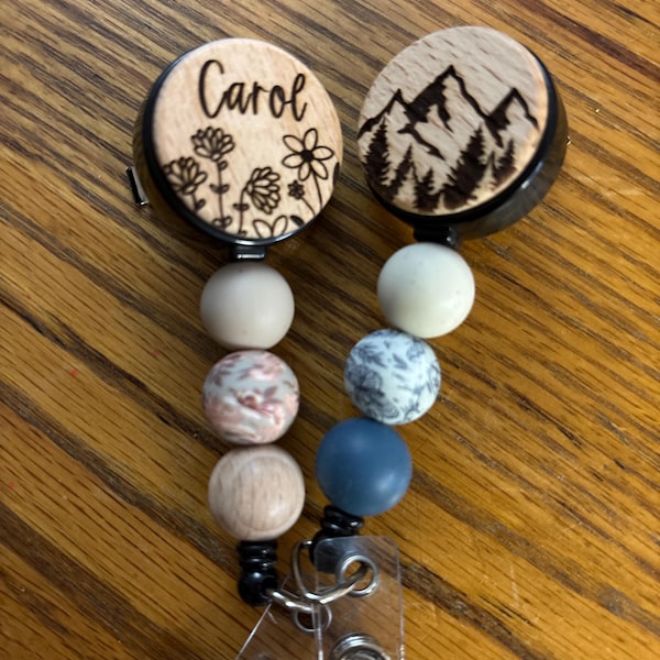 Badge Reels | ALLIGATOR SWIVEL Clasp | ID Retractable Badges | Wood ...