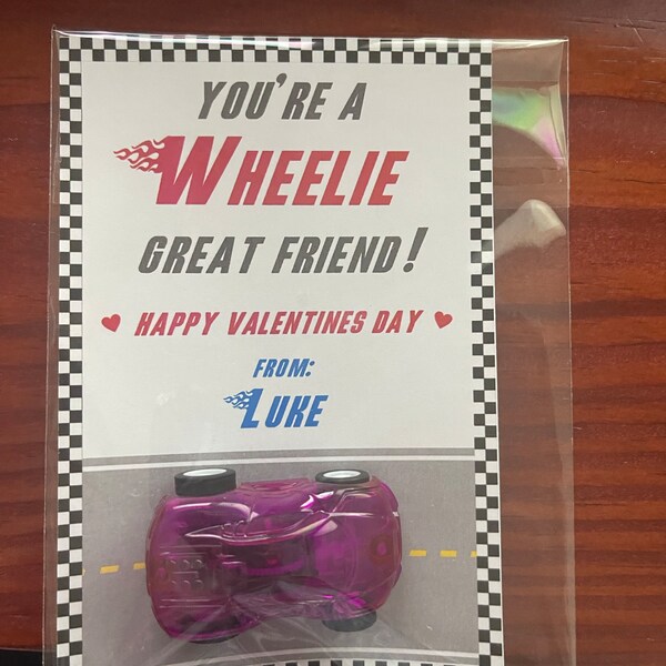 Wheelie Valentines Day Cards, PRINTED Race Car Valentine's Day Cards ...