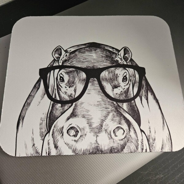 Hippopotamus Mousepad, Hipster Nerdy Animal Mouse Pad, Hippo Lover Gift ...