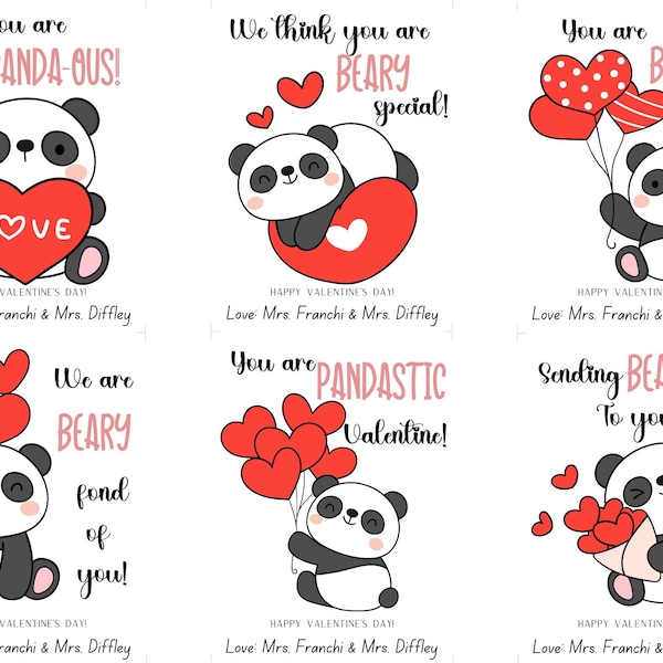 EDITABLE Panda Valentine Cards, Classroom Valentines Day Cards, Kids ...