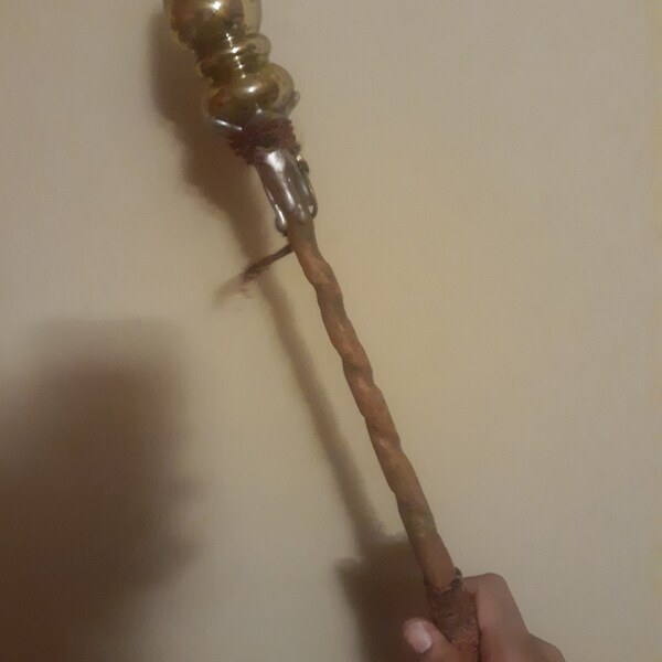 Ceremonial Wand or Scepter With Glass Head and Leather Wrapped Handle ...