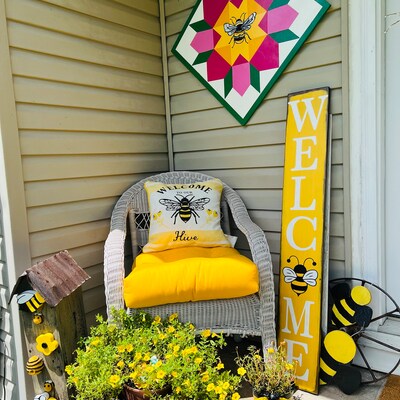 Bee Sign Welcome Porch Sign Bee Decor 5 Ft Entryway Rustic Stained Wood ...