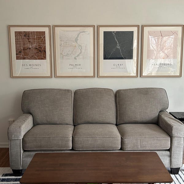 Set of 4 Custom Map Print, Personalized City Map Prints, Any Location ...