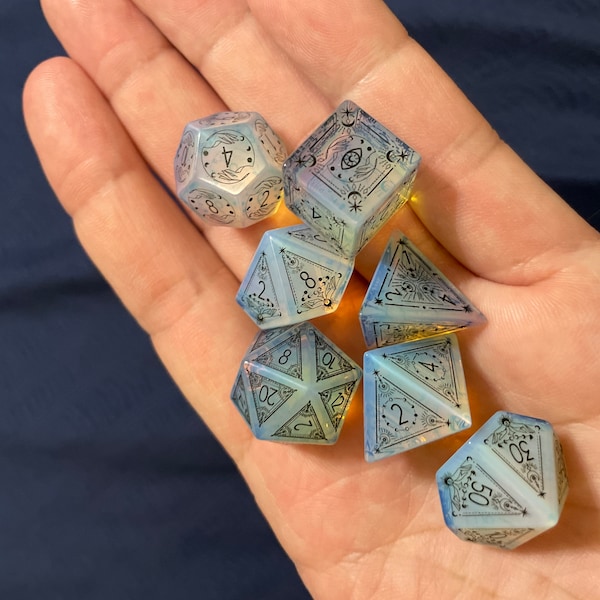 Full Opal Set - Dungeons and Dragon Raised Dice, RPG Game Electroplated ...