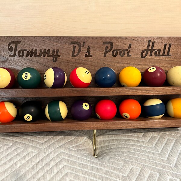 Handmade Hardwood Pool Ball Rack: Wall Mount Billiard Shelf - Pool Ball ...