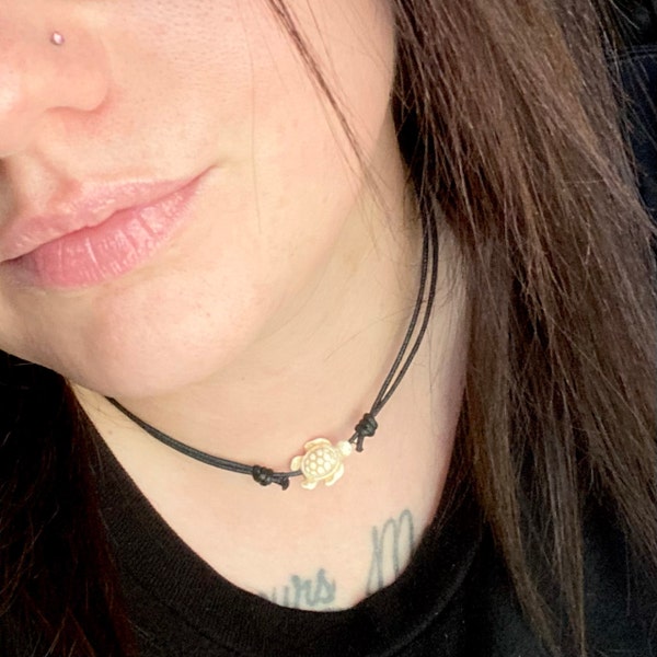 Beach Sea Turtle Choker - Turquoise Turtle Necklace, Beige Turtle on ...