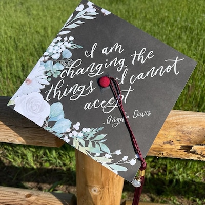 Custom Quote Boho Floral Graduation Cap Topper, Digitally Painted and ...