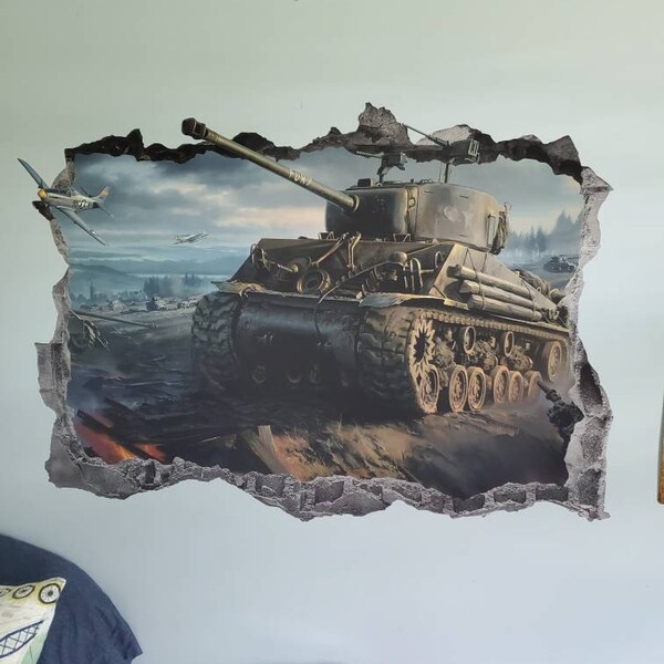 Tank Wall Decal Smashed 3D Graphic Battlefield Wall Sticker Art Mural ...