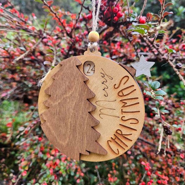 Christmas Tree Countdown Sliding Ornament | Star Lever Turning Calendar ...